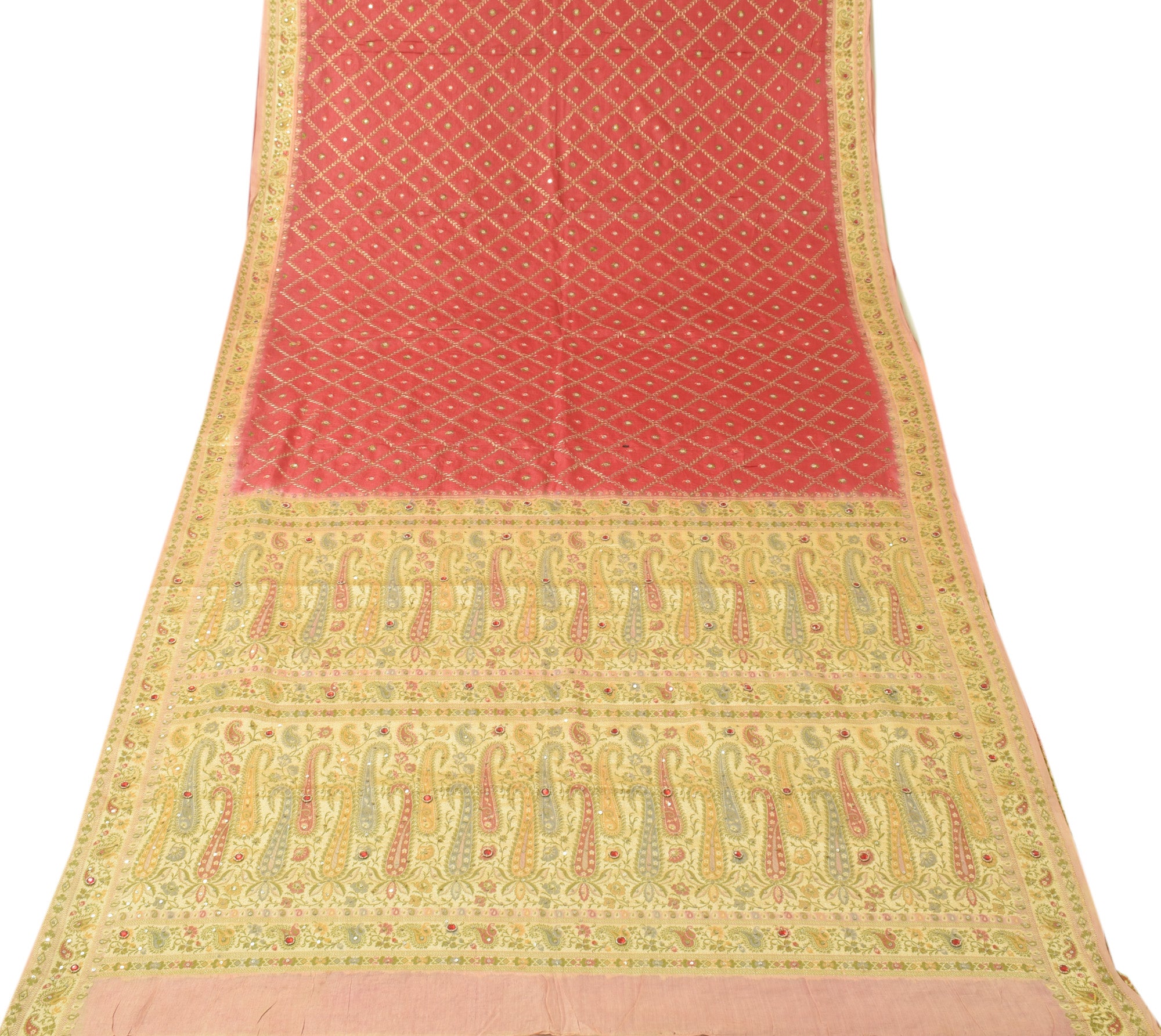 Sushila Vintage Pinkish Red Saree 100% Pure Silk Woven Embroidered Sar