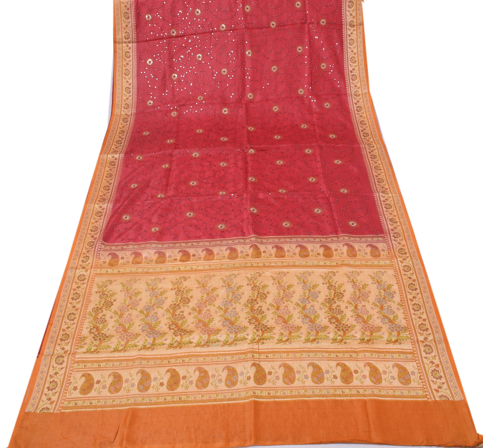Sushila Vintage Red Indian Saree Pure Silk Beaded Embroidered Floral S