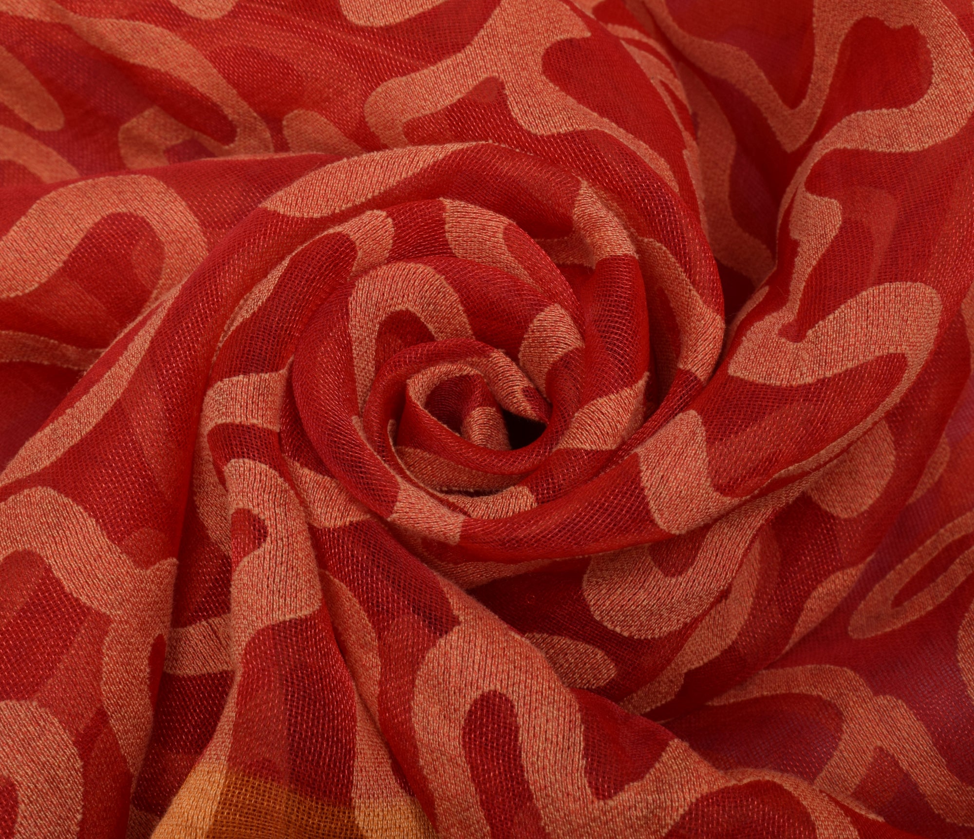 Sushila Vintage Indian Red Saree Net Mesh Woven 5 Yard Sari Craft Deco