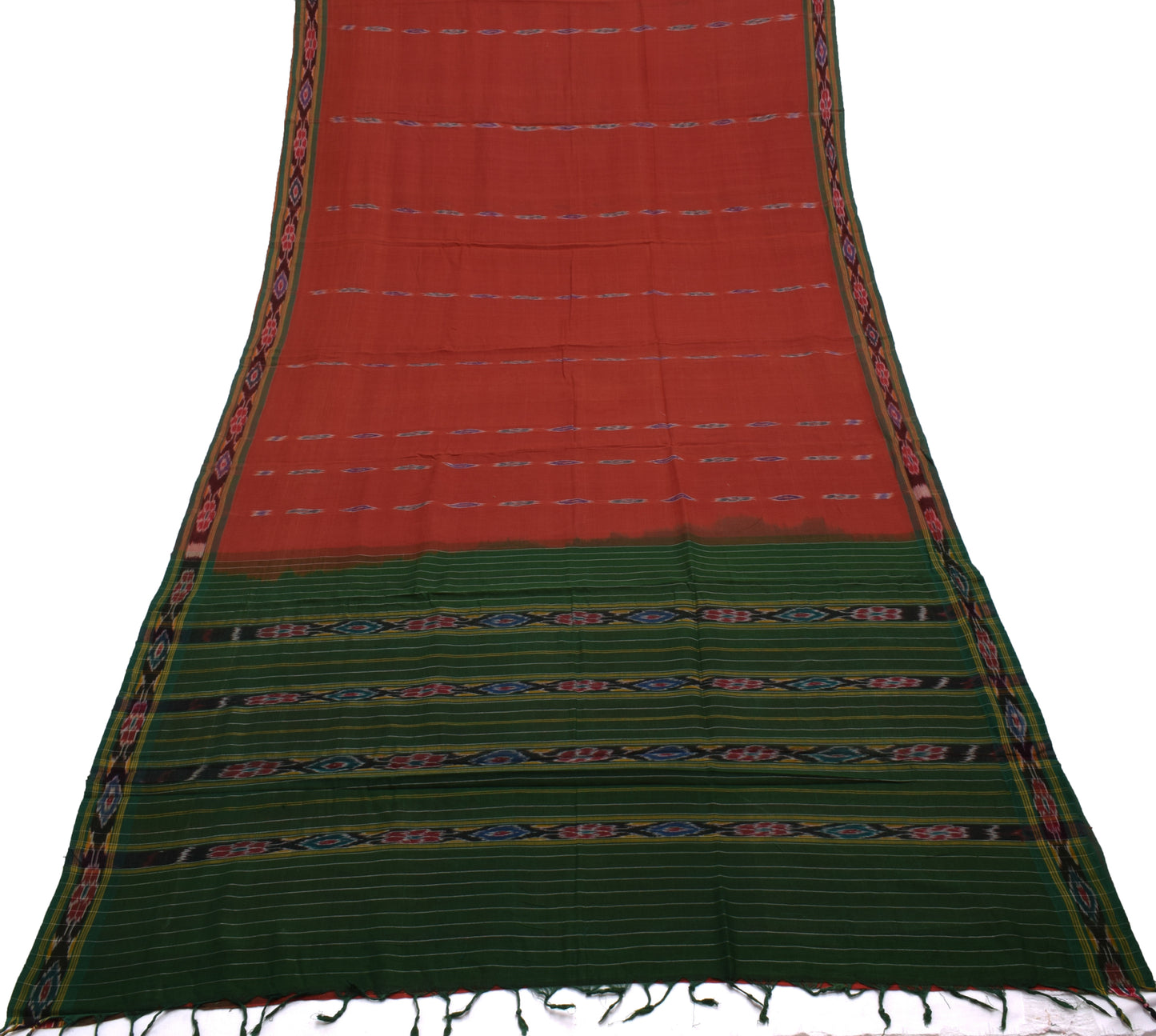 Sushila Vintage Red Saree Pure Cotton Hand Woven Ikat Patola Sari Craf