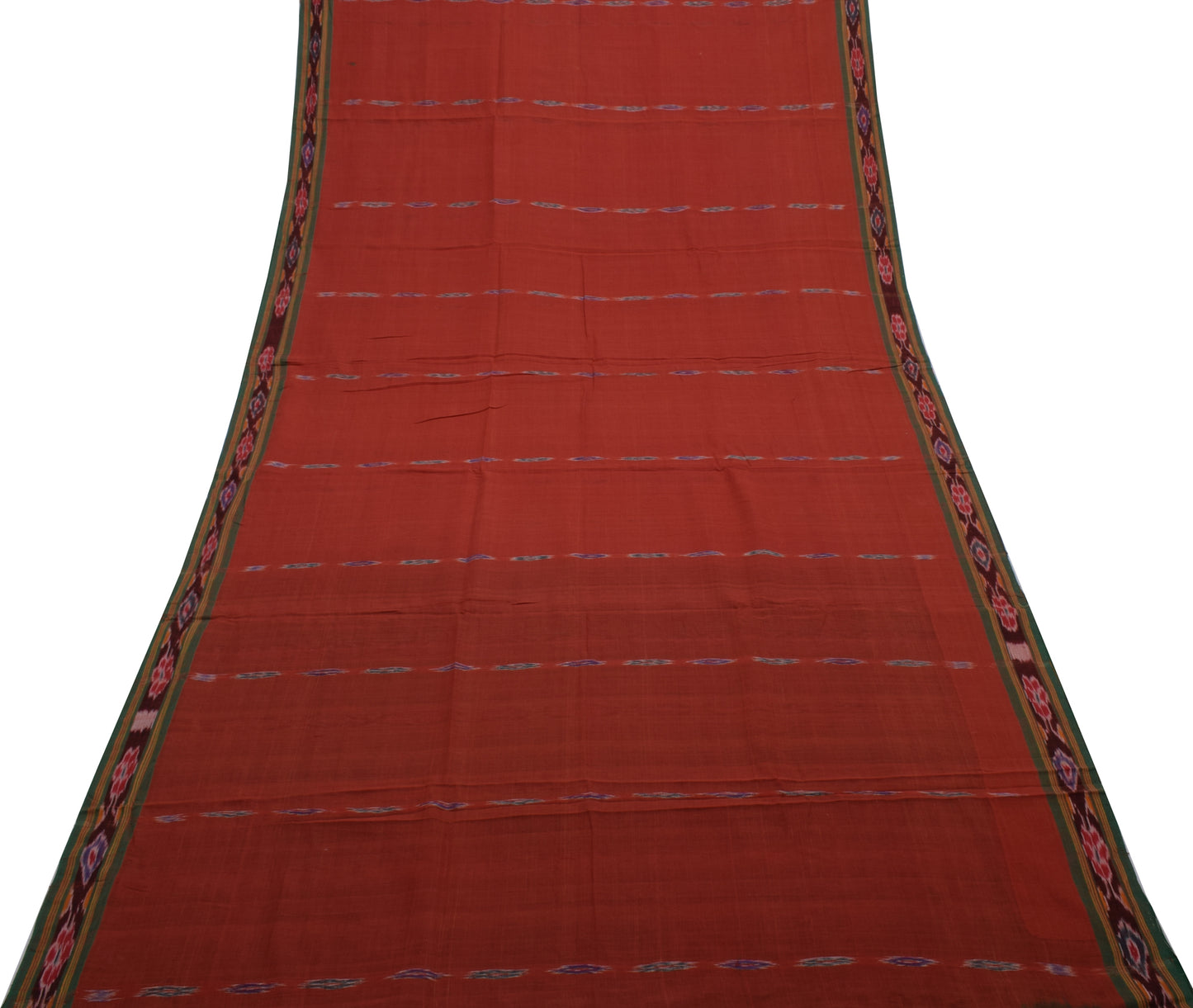 Sushila Vintage Red Saree Pure Cotton Hand Woven Ikat Patola Sari Craf