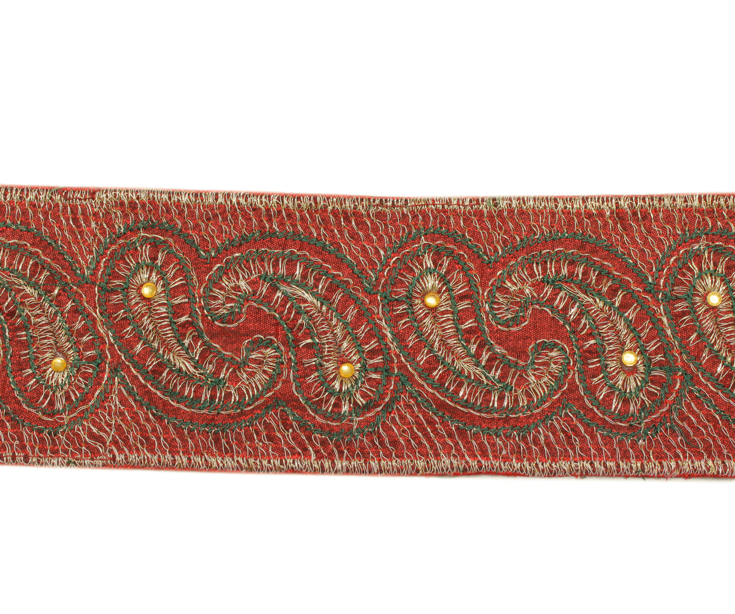 Sushila Vintage Red Saree Border Indian Craft Sewing Trim Embroidered
