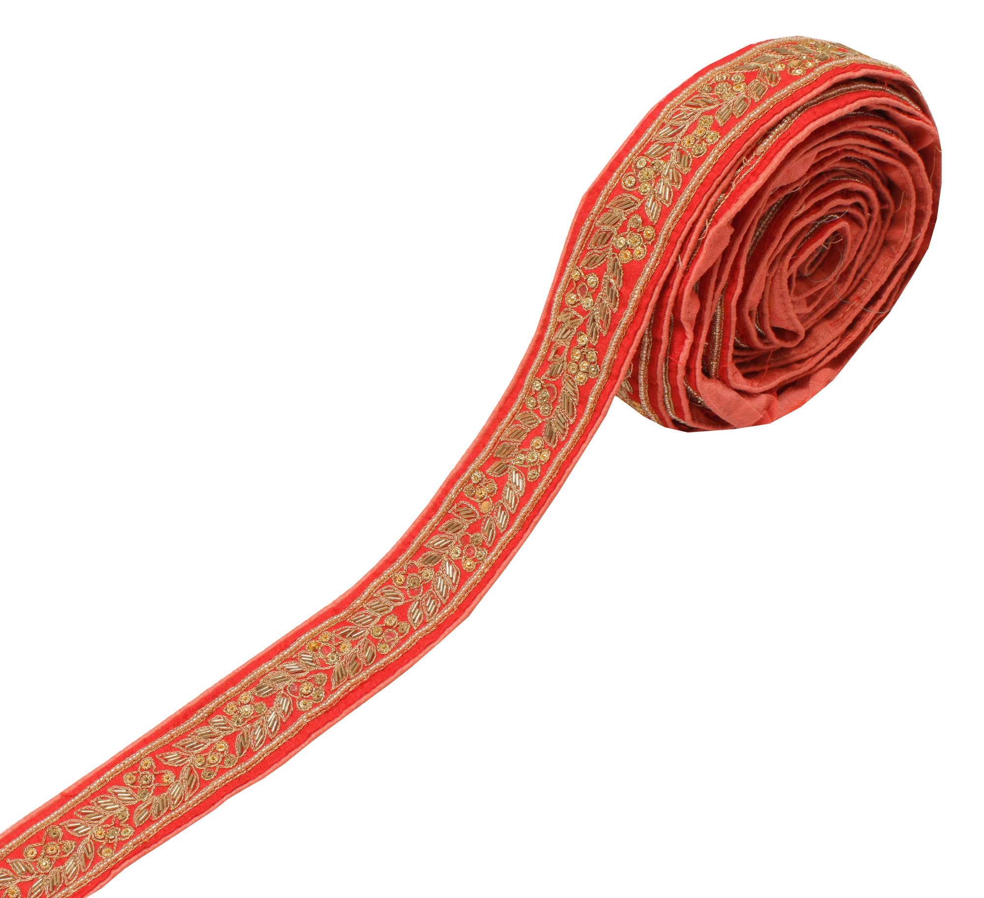 Sushila Vintage Red Sari Border Indian Craft Sewing Trim Embroidered L