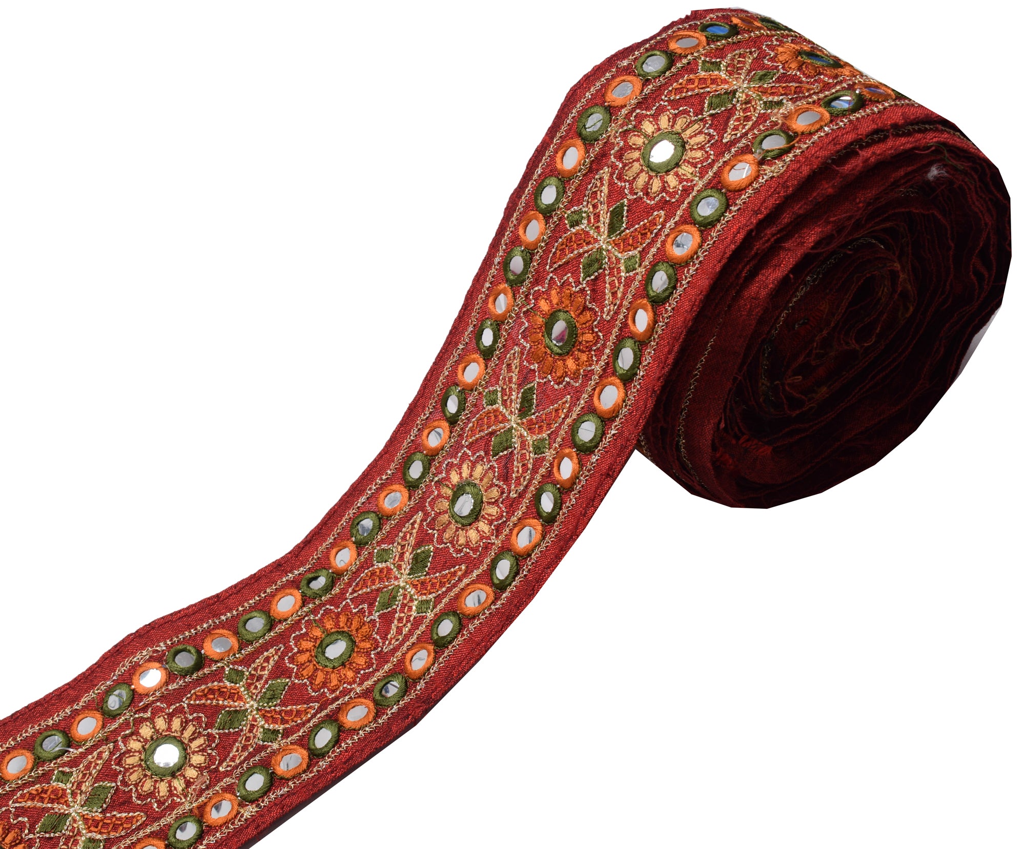 Sushila Vintage Red Saree Border Indian Craft Sewing Trim Embroidery L