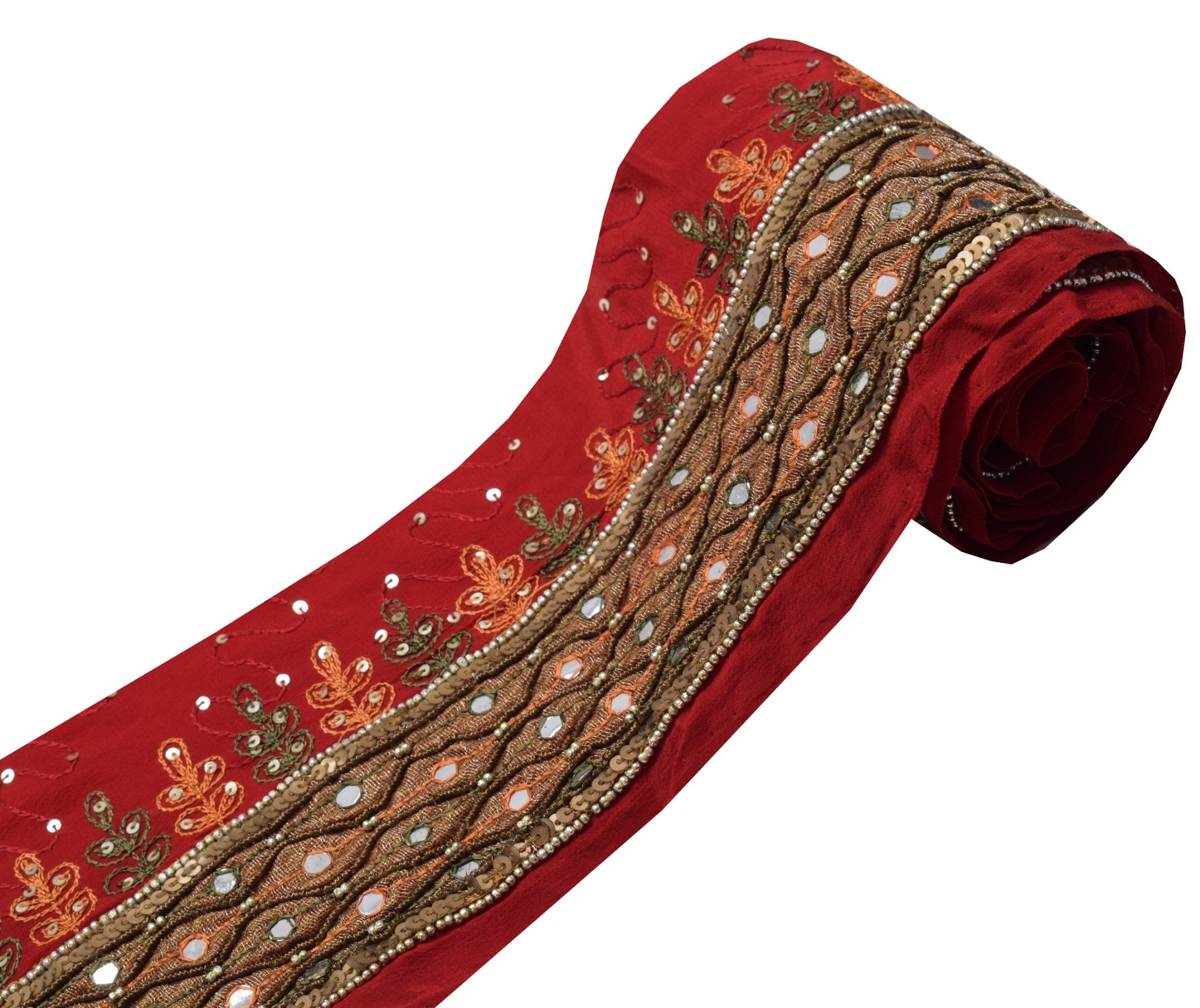 Sushila Vintage Red Saree Border Indian Craft Sewing Trim Hand Beaded