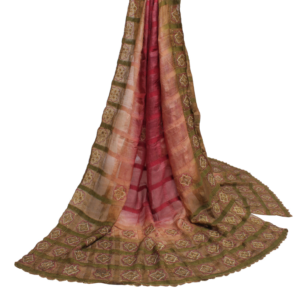 Sushila Vintage Indian Dupatta 100% Pure Silk Hand Beaded Long Stole V